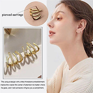 Quartet Earrings Gold Claw Earrings for Women Trendy Dainty Minimalist Huggie Needle Earrings for Womens Luxury Trendy Rhinestone Earrings Jewelry Gifts for Womens