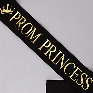 Black Prom Prince for Boys and Princess Sashes for Girls Gold Text Prom Accessory Decorations for Teens Women Men