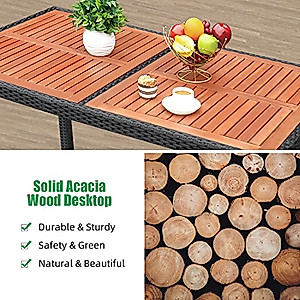 Flamaker 7 Piece Patio Dining Set Outdoor Acacia Wood Table and Chairs with Soft Cushions Wicker Patio Furniture for Deck, Backyard, Garden