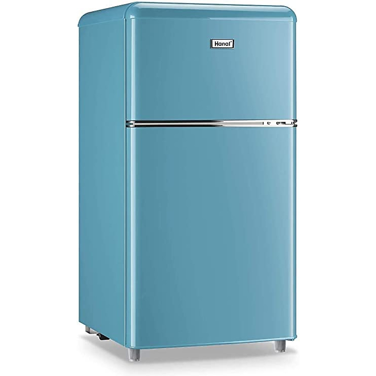 WANAI Compact Refrigerator 3.2 Cu.Ft Classic Retro Blue Refrigerator 2 Door Mini Refrigerator Adjustable Remove Glass Shelves Refrigerator Suitable for Dorm Garage and Office