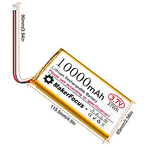 MakerFocus 3.7V LiPo Battery 10000mAh Lithium Rechargeable Battery with Integrated Protective Board, Insulation Coating and PH2.0A Plug for Raspberry Pi UPS Board and Other