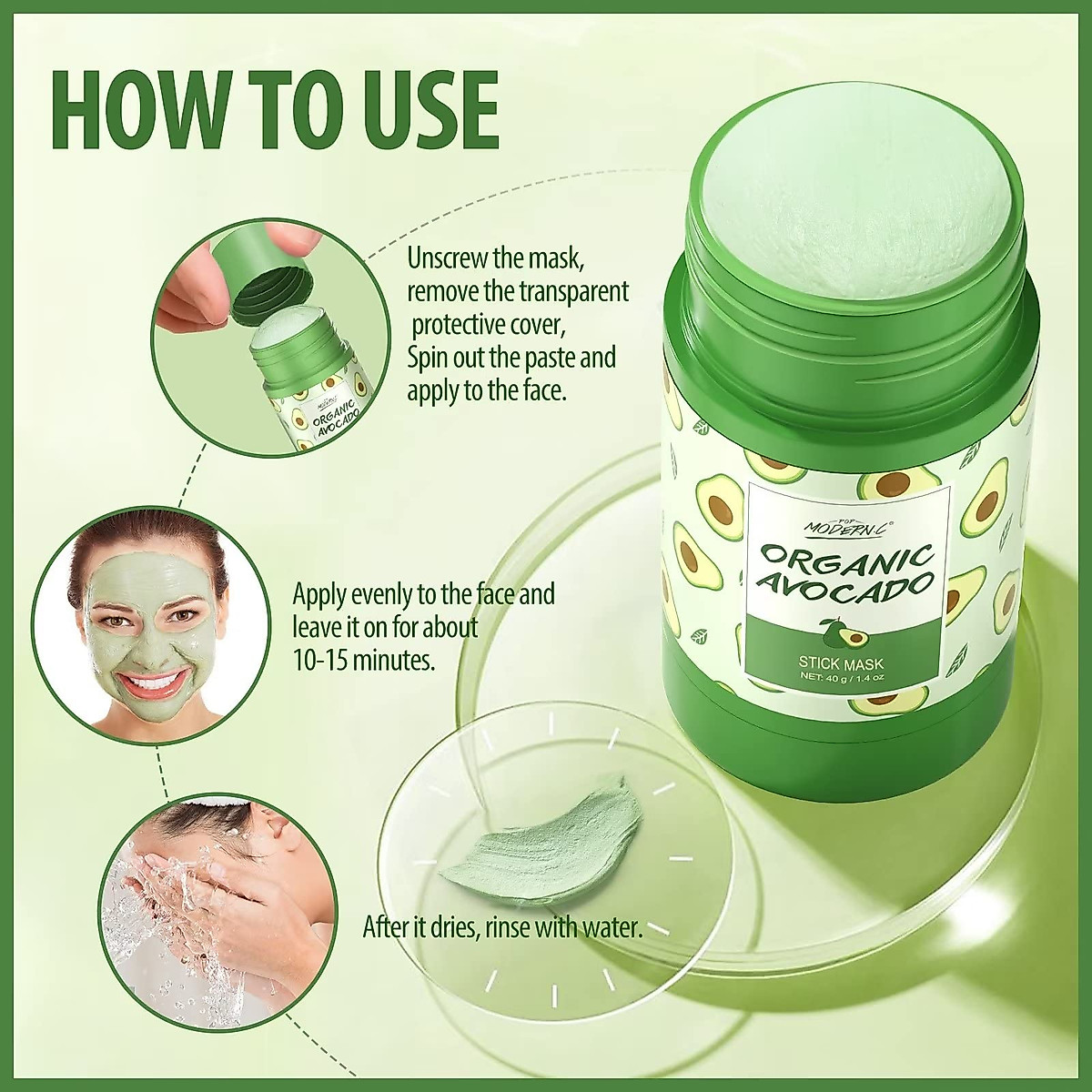 Clay Stick Mask Avocado Dead sea Mud Mask Natural Green Tea Purifying Clay Stick Mask Deep Cleansing Blackhead Remover Clay Mask Nourishing Hydration Facial Mask With Blackhead Remover Extractor Tools