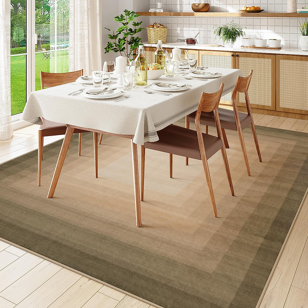 OJIA Washable Area Rugs 8x10, Non Slip Large Living Room Rug, Soft Modern Bedroom Rug Farmhouse Non-Shedding Neutral Rug Low Pile Ultra-Thin Carpet for Dining Room Nursery Office Playroom Dorm