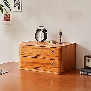YUZDNM Desktop File Cabinet - Solid Wood Storage Box, Wooden Desktop Storage Box with Lockable Drawers, Office Supplies A4/Receipt File Organizer, 2 Layer Flat File Cabinet with Lock (Color : B)