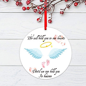 FaCraft Baby Christmas in Heaven Ornament - 3" Angel Memorial Christmas Ornaments - Footprint Hold You in Our Hearts Loss of Baby Sympathy & Memorial Gifts