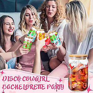 Yaomiao 4 Sets Glass Cups with Bamboo Lids and Straws, 16 oz Drinking Beer Can Iced Coffee Cup with Lid Straw and Cleaning Brush Reusable Tumbler Drinking Glass Coffee Gift Idea (Cowgirl)