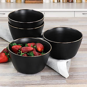 Elama Paul 6 Piece Stoneware Bowl Set in Matt Black with Gold Rim (Arthur Paul Bowl), 6 Piece Set