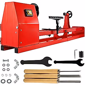 Mophorn Wood Lathe 14" x 40", Power Wood Turning Lathe 1/2HP 4 Speed 1100/1600/2300/3400RPM, Benchtop Wood Lathe with 3 Chisels Perfect for High Speed Sanding and Polishing of Finished Work