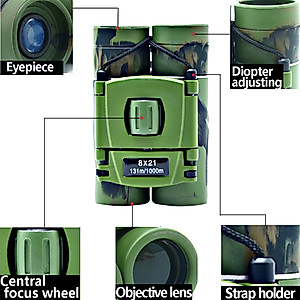 Mini Compact Kids Binoculars 8x21 Binoculars for Kids Telescope Toys for 3-12 Years Boys Girls Binoculars for Kids Gift Kids Binoculars for Bird Watching, Hunting, Outdoor Games, Spy Camping Gear