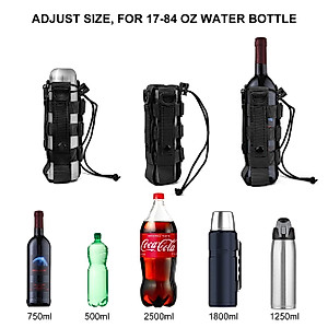 WICHEMI MOLLE Water Bottle Pouch Minimalist Adjustable Straps Tactical Water Bottle Holder Kettle Pouch Belt Bottle Carrier Bag for 17-84 Oz Water Bottle (Black)