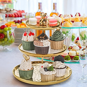 Tosnail Set of 2 Porcelain Cupcake Stand, Ceramic Dessert Stand Tiered Serving Trays, 3 Tiers and 2 Tiers Cake Stand Party Serving Trays, Fruit Pastry Holders for Wedding and Party - Gold Bear Rod