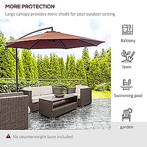 Outsunny 10' Cantilever Hanging Tilt Offset Patio Umbrella with UV & Water Fighting Material and a Sturdy Stand, Brown