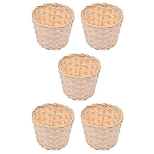 Woven Basket 5 Pcs Desktop Bamboo Weaving Storage Basket Small Bamboo Woven Storage Box Flower Pot Garbage Can for Debris Crafts Jewelry Organizer Desk Decoration Wicker Storage Basket