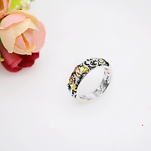 ABJFJE Retro Sunflower Dragonfly Rings Boho Daisy Flower Carved Ring Anniversary Band Ring Eternity Jewelry for Women Gift