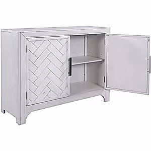 XD Designs Wood Console Table Sofa Table with 2 Adjustable Shelf,Modern Sideboard Buffet Storage Cabinet,Accent Storage Cabinet for Entryway/Kitchen Dining Room/Living Room (Antique White)