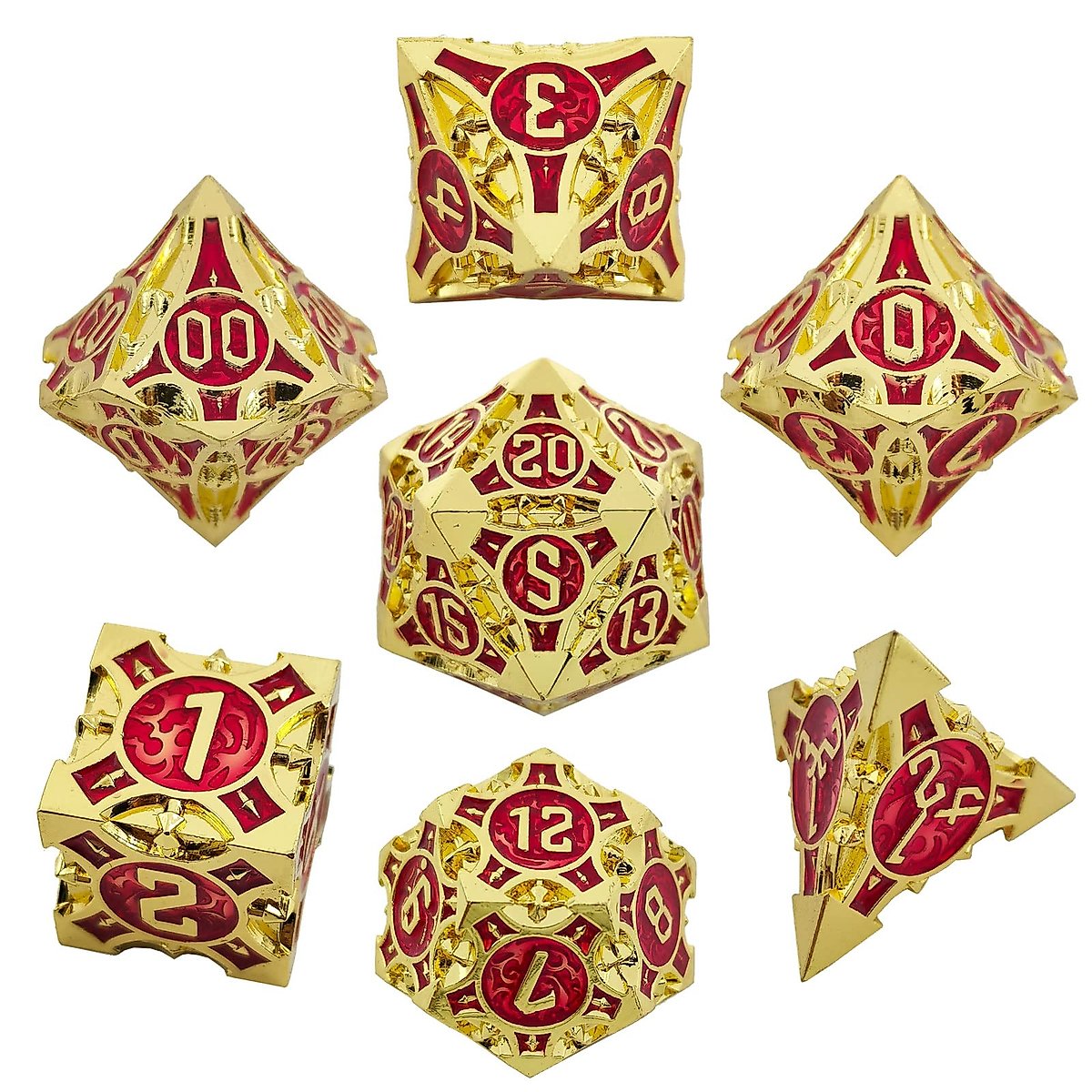GIUADKXD DND Metal Dice Set - D&D Dungeons & Dragons Dice Set Polyhedron for RPG Role Playing Board Game Warhammer Cool Dice DND Accessories D4 D6 D8 D10 D10% D12 D20（Red）