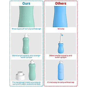 Hibbent 2 Pack Portable Bidet Sprayer, Travel Bidet with Handheld Bidet Bottle for Personal Hygiene Care, Personal Cleansing Use, Extended Nozzle, 17oz(500ml) Bathroom Toilet Bidet Spray, Green