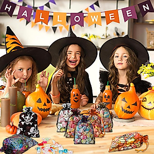 DTOFOOT Halloween Organza Bags, Black Mesh Drawstring Goodie Bags Halloween Candy Treat Bags for Kids Tick or Treat Small Gift Bags for Halloween Party Favors (40 Pcs)