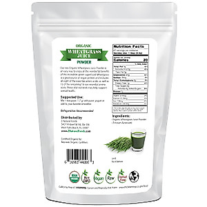 Z Natural Foods Organic Wheatgrass Juice Powder, Superfood Powder for Healthy Aging and Digestion, Ideal for Juice, Yogurt, and Smoothies, Non-GMO, Vegan, Kosher, 1 lb.