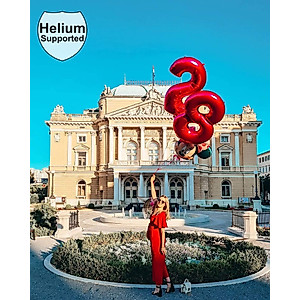 40 Inch Large Red Number 9 Balloon Extra Big Size Jumbo Digit Mylar Foil Helium Balloons for Birthday Party Celebration Decorations Graduations Wedding Anniversary Baby Shower Supplies Photo Shoot