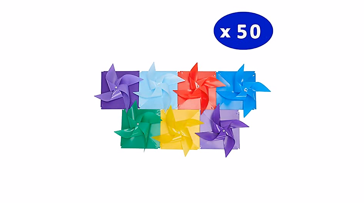 Tsocent 50 Pcs Pinwheels, 10 Mixed Colors Toy Wind Spinners and Party ...
