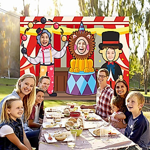 Circus Troup Photo Banner Backdrop Background Photo Booth Props Pretend Play Party Game Clown Lion Theme Decor for Kid Carnival Circus Party 1st Birthday Party Baby Shower Favors Supplies Decorations