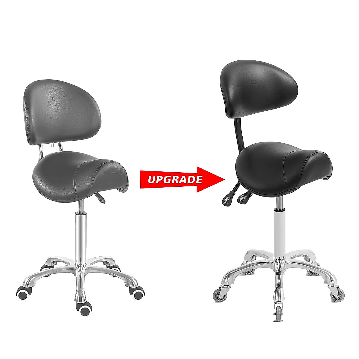 Saddle Stool Rolling Chair with Back Support,Esthetician Tattoo Dental Stool Chair,Lash Chairs for Eyelash Tech Massage Salon(Black,with Backrest)