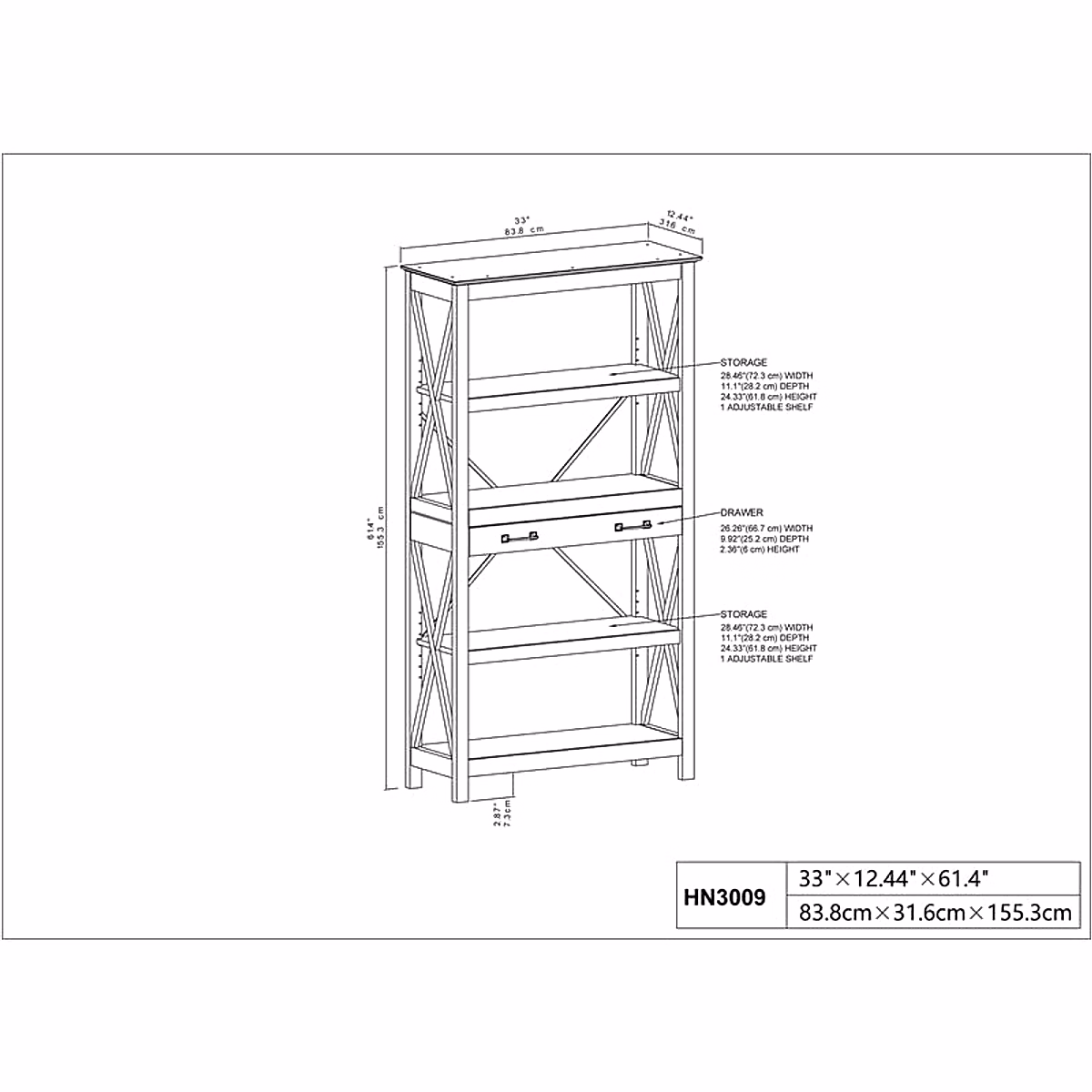 Saint Birch Honduras Engineered Wood Four-Shelf Bookcase in Washed Gray