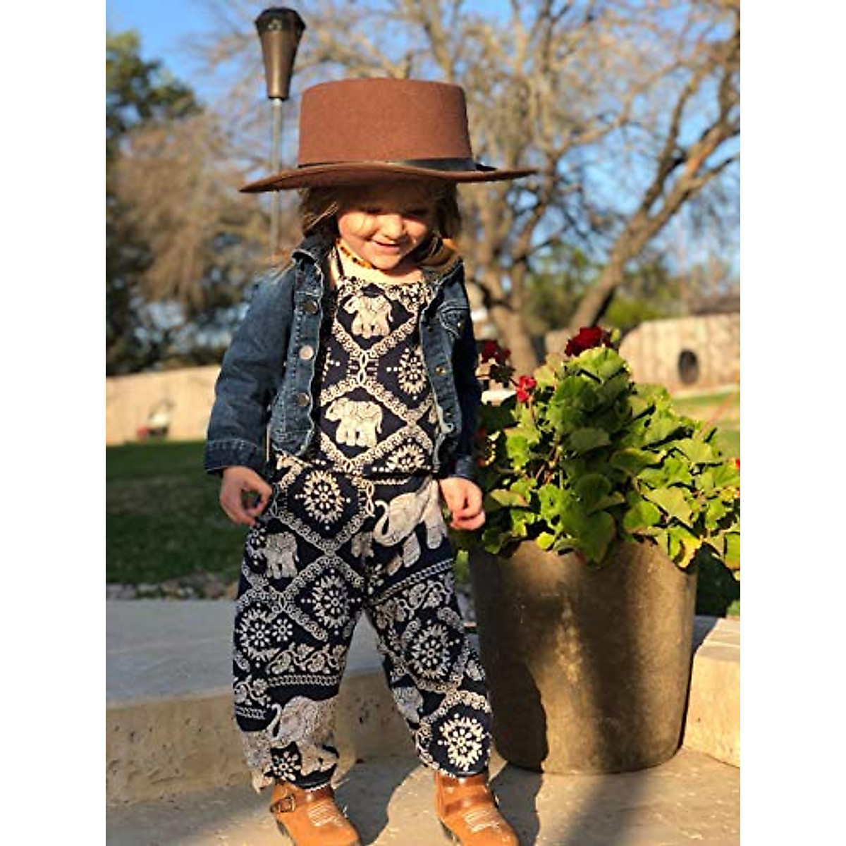 2Pcs/Set Kids Baby Girls Elephant Jumpsuit Romper, Straps Tops+Harem Pants Outfit (2-3 Years, Blue)