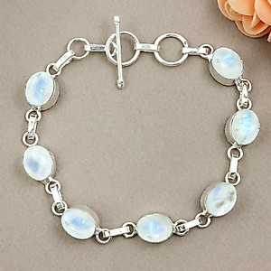Sterling Silver Jewelry 21.15 Cts Moonstone Bracelet For Women White Stone June Birthstone Handmade Bracelet Mother's Day Gifts For Mom Wife