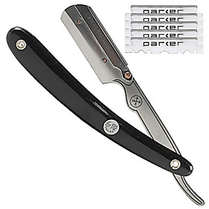 Parker SRB Straight Edge Disposable Blade Professional Barber Straight Edge Razor with Stainless Steel Blade Arm, 5 Parker Premium Professional Blades Included