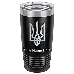 LaserGram 20oz Vacuum Insulated Tumbler Mug, Flag of Ukraine, Personalized Engraving Included (Black)