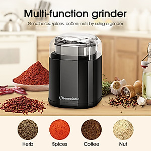 Hermolante Herb Grinder Spice Grinder, 200 w Herb Grinder with Stainless Steel Blade and Cleaning Brush, Compact Size Electric Grinder for Herbs and Spices -5.11in (Black)
