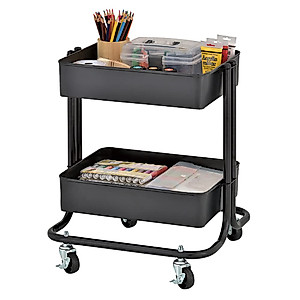 ECR4Kids 2-Tier Rolling Utility Cart, Multipurpose Storage, Black