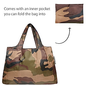 allydrew Large & Small Foldable Tote Nylon Reusable Grocery Bags, Set of 2, Camo