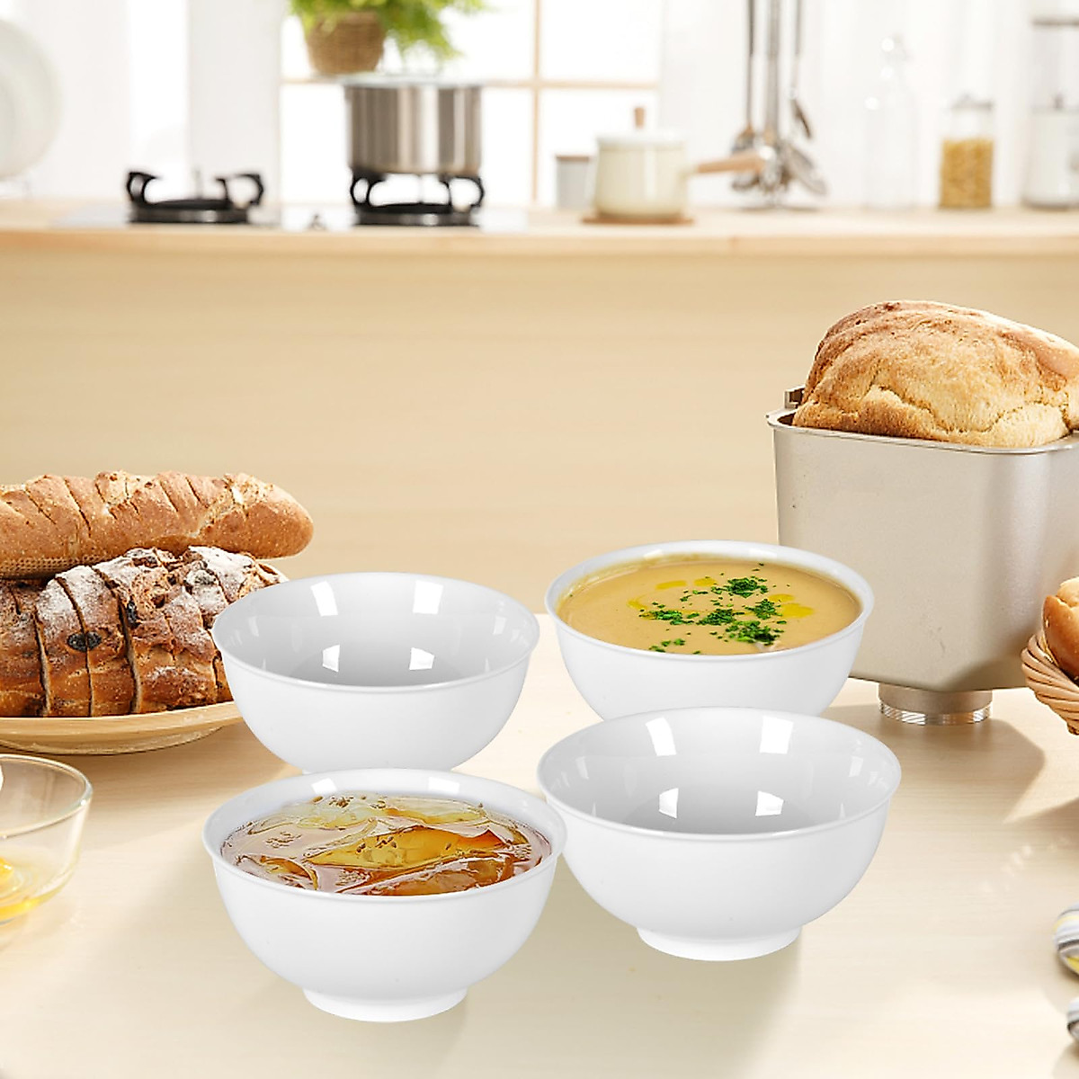 ALLUSEIT Cereal Bowls 40oz, Bone Porcelain Soup Bowl Set of 4, Large Ceramic Bowl for Kitchen, Versatile Serving for Salad Oatmeal Rice etc. Dishwasher & Microwave Safe, White Φ7inch