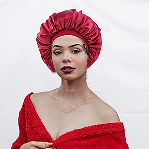 2 PCS Satin Silk Bonnet Sleep Cap Extra Large Jumbo Day and Night Cap Hat Salon Bonnet Head Hair Covers Chemo Caps with Elastic Wide Band for Black Women Long Curly Natural Hair Braids