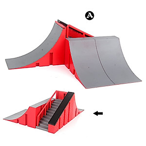 Almencla Skateboard Ramp Kit Toys Rail Parts Starter Kits Ramp Toys Novelty Finger Skateboard Mini Scooter for Party Training Finger Coordination, C