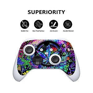 PlayVital Psychedelic Leaf Custom Vinyl Skins for Xbox Core Wireless Controller, Wrap Decal Cover Stickers for Xbox Series S Console Controller