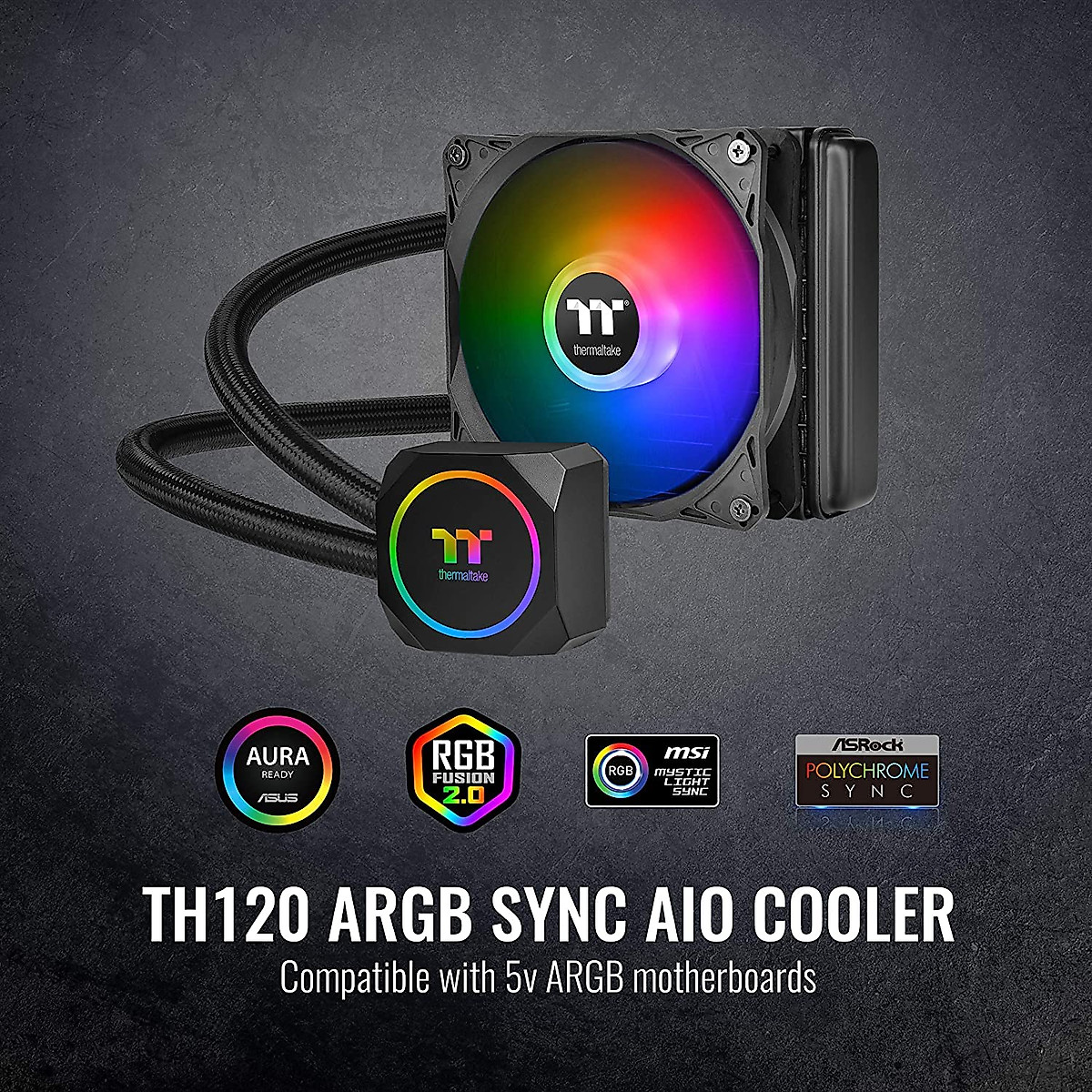 Thermaltake TH120 ARGB Motherboard Sync Edition Intel LGA1700 Ready/AM5/AMD All-in-One Liquid Cooling System 120mm High Efficiency Radiator CPU Cooler CL-W285-PL12SW-B, Black
