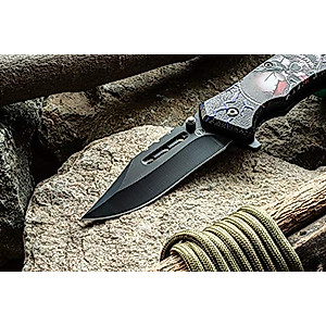 SE Spring Assisted Clip Point Folding Knife with Howling Wolf Design - KFD20023-8