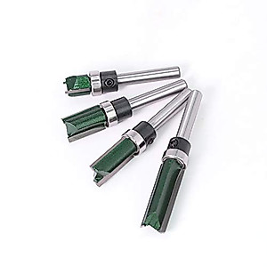 Straight Router Bit with Bearing, Wolfride 4PCS Flush Trim Template 1/4-Inch Shank Top Bearing Pattern Router Bit