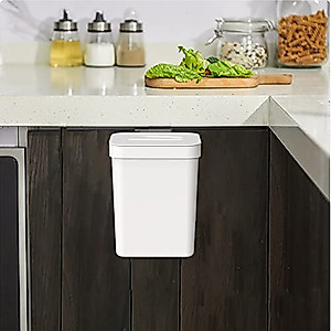 Frcctre 2 Pack Plastic Waste Bin, 3L/0.8 Gal Wall Mounted Garbage Can, Small Compost Bin with Lid for Kitchen Cabinet Door, Counter Top, Under Sink, Bedroom, Bathroom, White+Blue