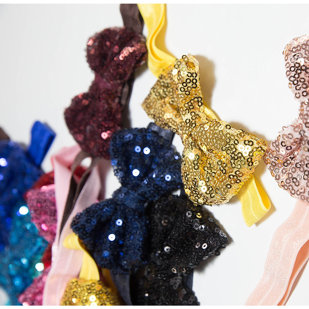 CÉLLOT 15pcs Baby Girl Headbands Sparkly Glitter Sequins 4" Big Hair Bows Ribbon Soft Stretchy Hair Bands for Infant Newborn and Toddlers