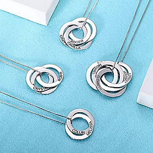 Getname Necklace Personalized Custom Engraved Russian Ring Necklace Family Name Necklace Sterling Silver 925 Mother' s Day jewelry 2 Name & 3 Name & 4 Name & 5 Name