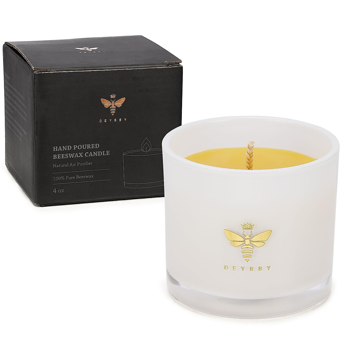 DEYBBY Beeswax Jar Candle - Pure Beeswax Candles in White Glass - Handpour Candle with Natural Honey Scent, 22-24 Hours Burning