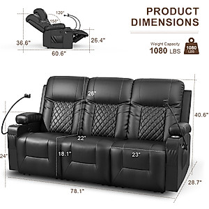 FURNIMAT Recliner Sofa Set with 3+1 Pieces in Living Room, 3 Seater Reclining Sofa, 1 Recliner Chair with 360 Degree Swivel Single Sofa Seat