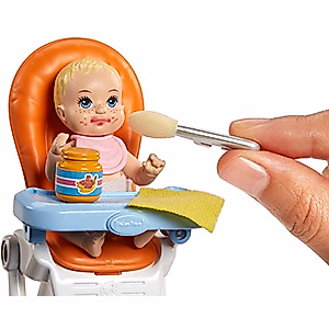 Barbie Babysitting Playset with Skipper Friend Doll, Color-Change Baby Doll, High Chair, Crib and Themed Accessories for 3 to 7 Year Olds