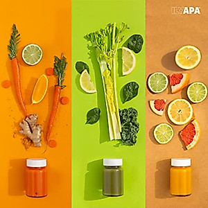 Ilyapa Glass Juice Shot Bottles Pack of 16-2oz On The Go Beverage Storage Container with White Cap, Reusable, Leak Proof