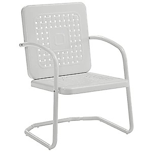Crosley Furniture Bates 2-Piece Outdoor Chair Set, Retro Metal Patio Chairs for Dining, Porch, Deck, Balcony, White Gloss